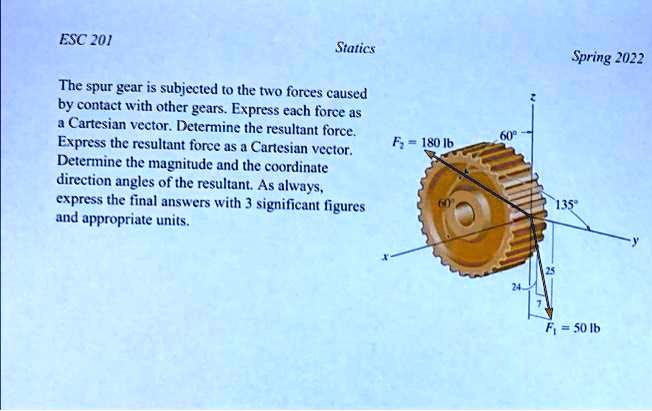 SOLVED: ESC 201 Statics Spring - 2012 The spur gear is subjected to the ...