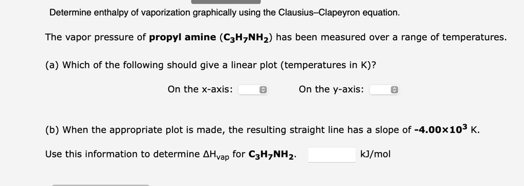 SOLVED: Determine the enthalpy of vaporization graphically using the ...
