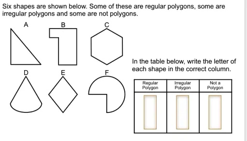 SOLVED: Six shapes are shown below: Some of these are regular polygons, some are irregular ...