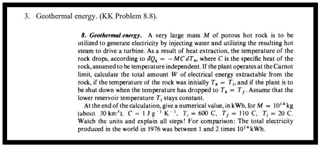 SOLVED: Geothermal energy. (KK Problem 8.8) Geothermal energy. A very ...