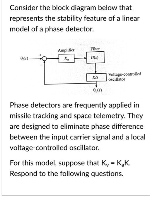 SOLVED: Consider the block diagram below that represents the stability ...
