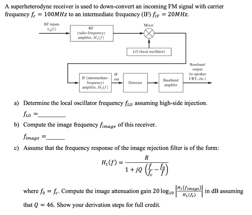 SOLVED: A superheterodyne receiver is used to down-convert an incoming ...