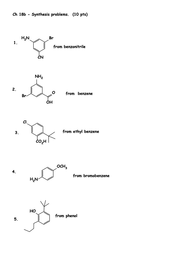 SOLVED:Ch 18b Synthesis problems_ (10 Pts) HZN Br from benzonitrile ...
