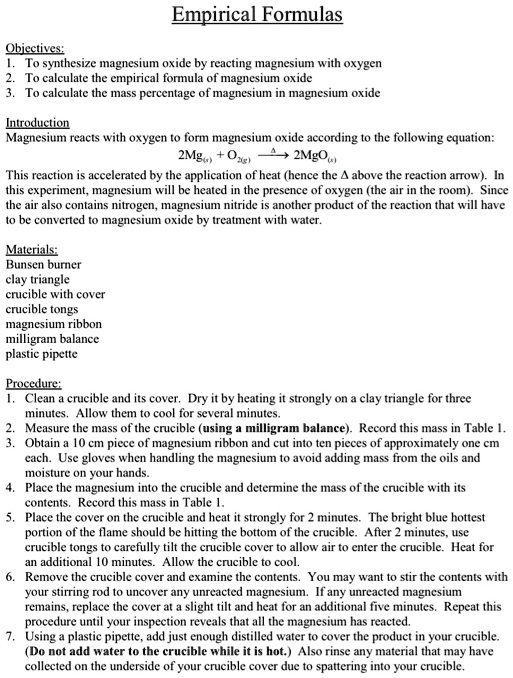 empirical formulas qbleduas to synthesize magnesium oxide by reacting ...