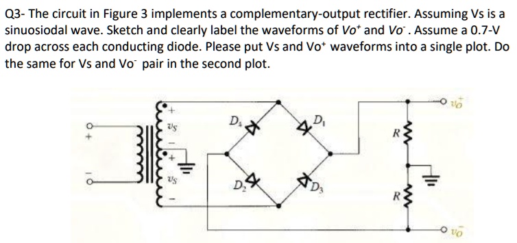 Q3 - The circuit in Figure 3 implements a complementary-output rectifier. Assuming Vs is a ...