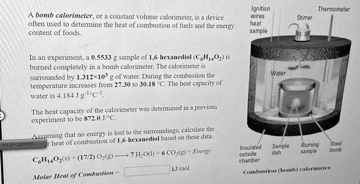 Ignition wires heat sample Thermometer Stirrer bomb calorimeter: Or a ...