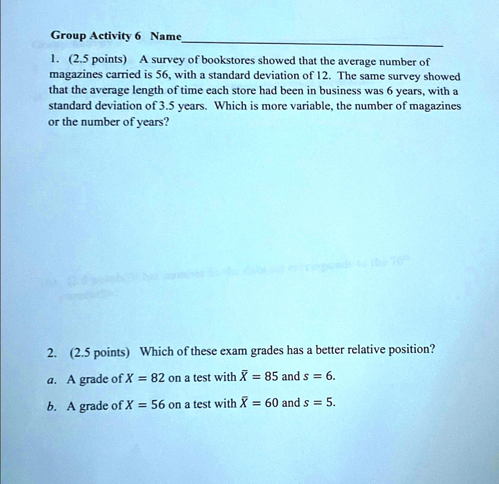 group activity 6 name 25 points a survey of bookstores showed that the ...