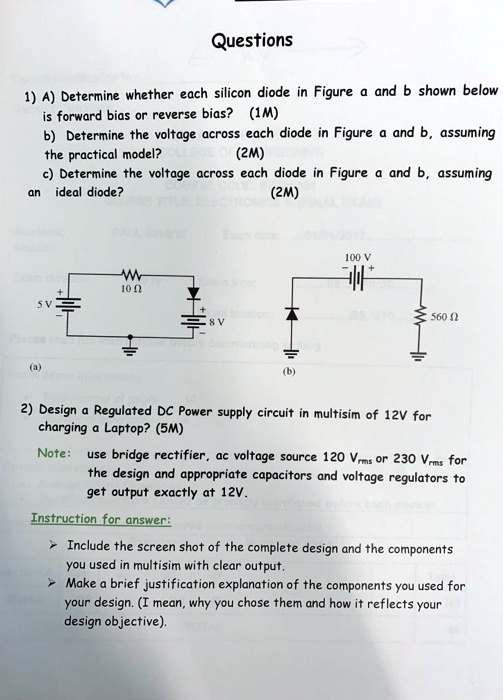 SOLVED: 1) a) Determine whether each silicon diode in Figure a and b shown below is forward bias ...