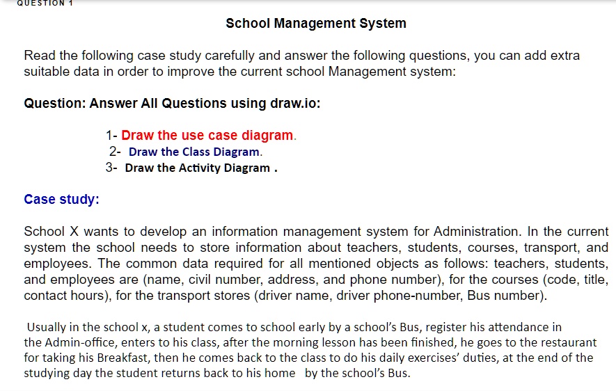 QUESTION 1 School Management System Read the following case study ...