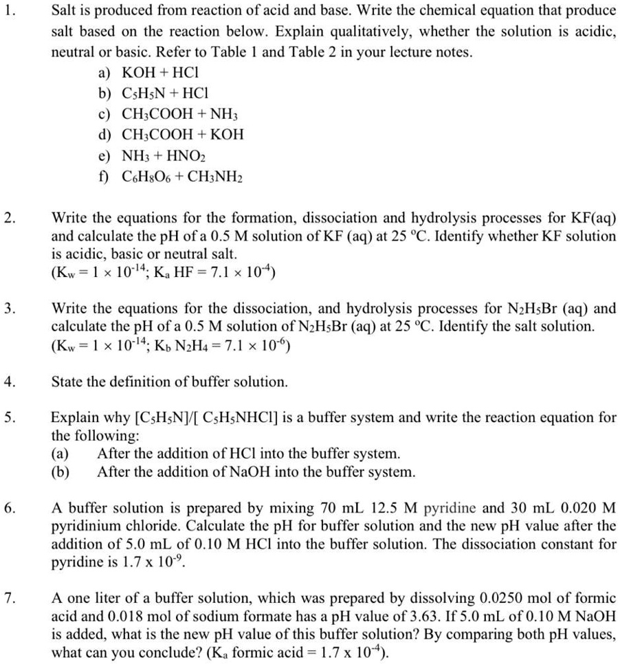 salt is produced from reaction of acid and base write the chemical ...