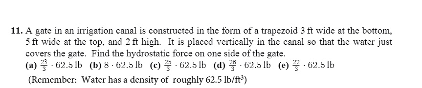 11a gate in an irrigation canal is constructed in the form of a ...
