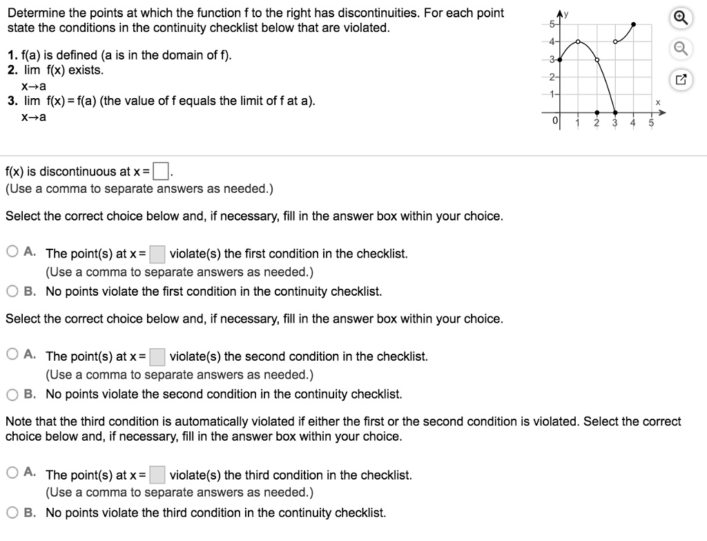 determine the points at which the function f to the right has discontinuities for each point ...