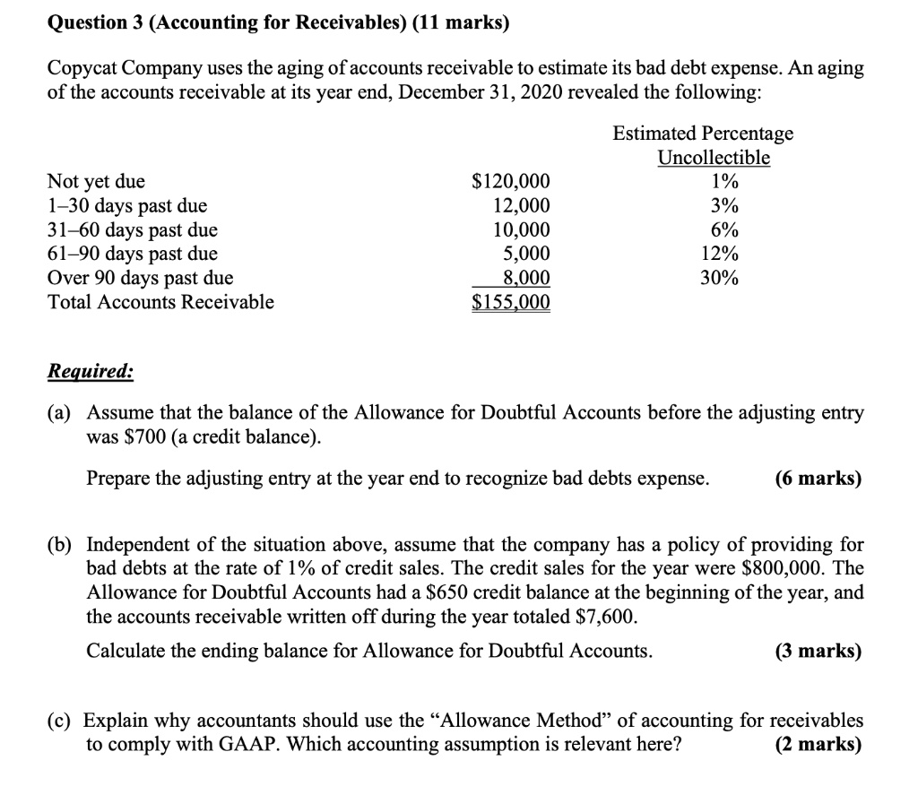 SOLVED: Question 3 (Accounting for Receivables) Question 3 (Accounting ...