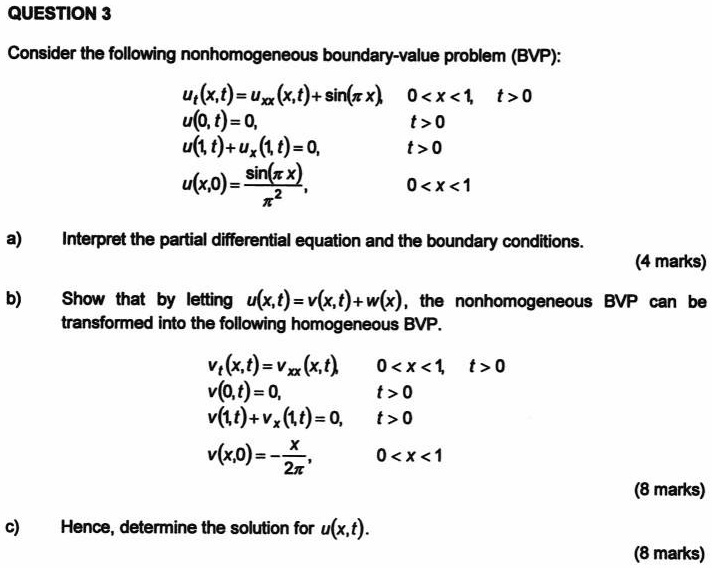 SOLVED: QUESTION 3 Consider the following nonhomogeneous boundary-value problem (BVP): u(x,t)-ux ...