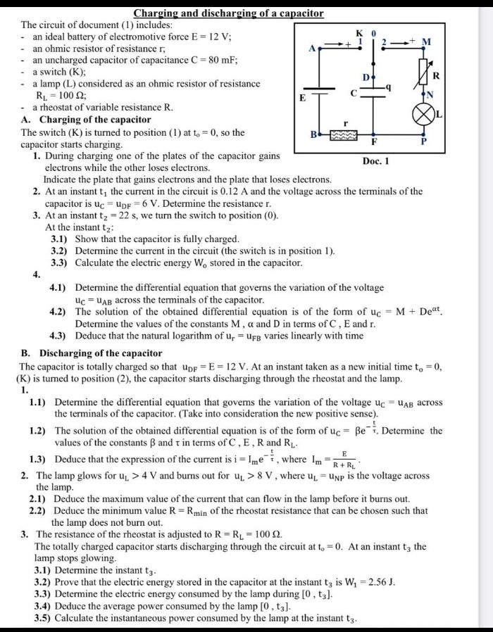 Charging and discharging of a capacitor The circuit of document (1 ...