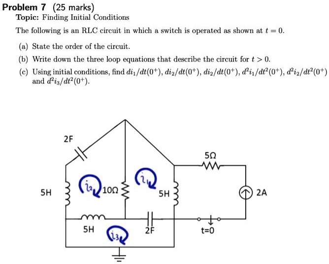Problem 7 (25 marks) Topic: Finding Initial Conditions The following is an RLC circuit in which ...