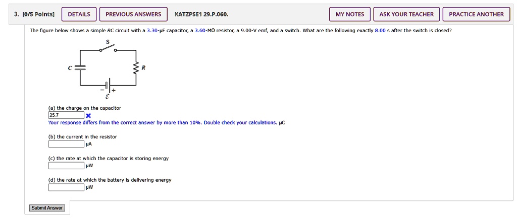 SOLVED: The figure below shows a simple RC circuit with a 3.30-μF capacitor, a 3.60-MΩ resistor ...