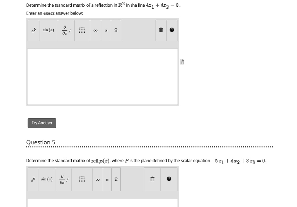 Determine the standard matrix of a reflection in ℝ^2 in the line 4x1 ...