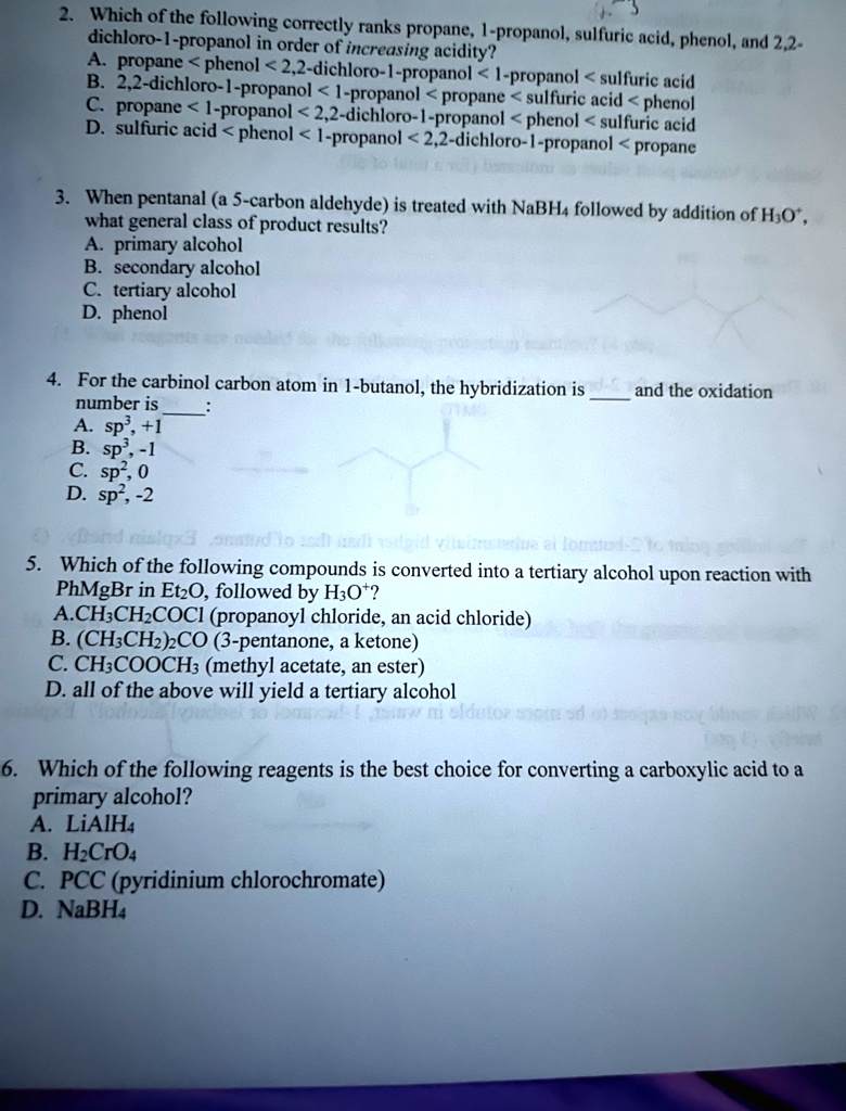 SOLVED: Please help with these questions. 2. Which of the following correctly ranks propane, 1 ...