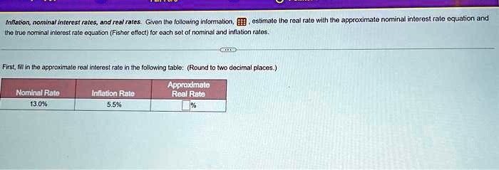 SOLVED: The true nominal interest rate equation (Fisher effect) for each set of nominal and ...