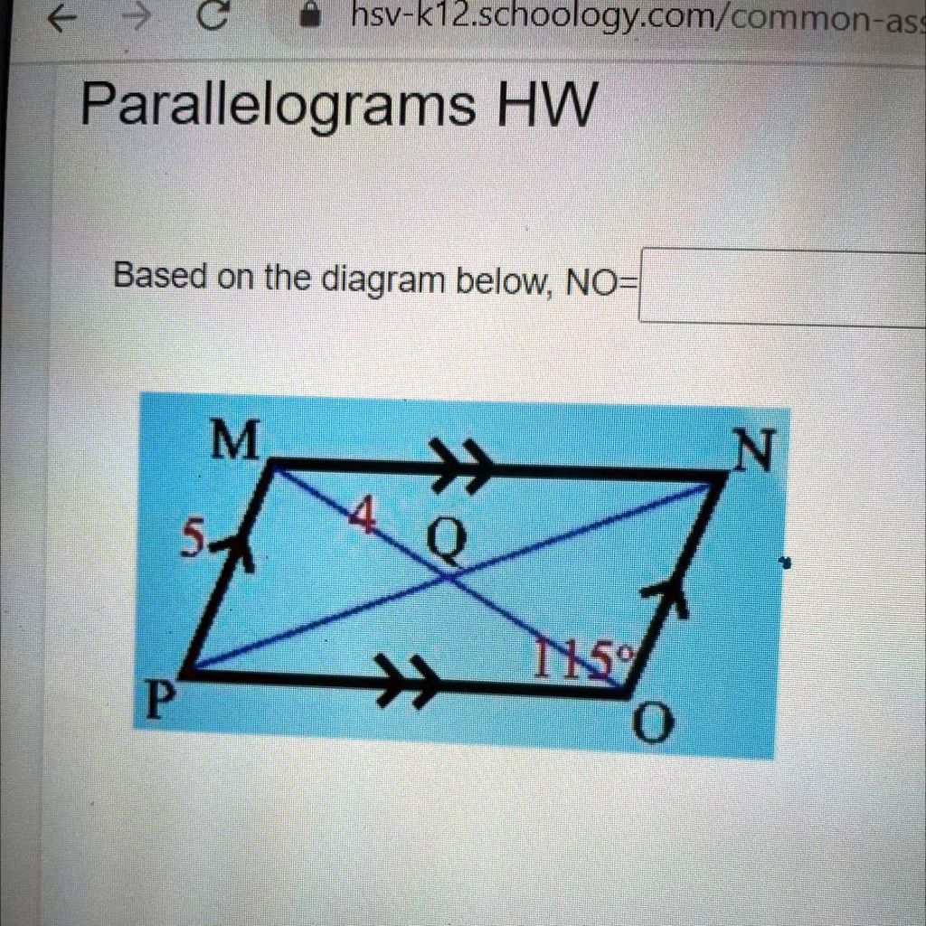 Parallelograms HW Based on the diagram below, NO=