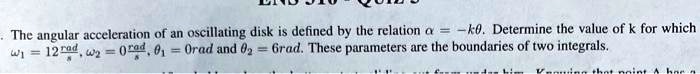 Solved The Angular Acceleration Of An Oscillating Disk Is Defined By 