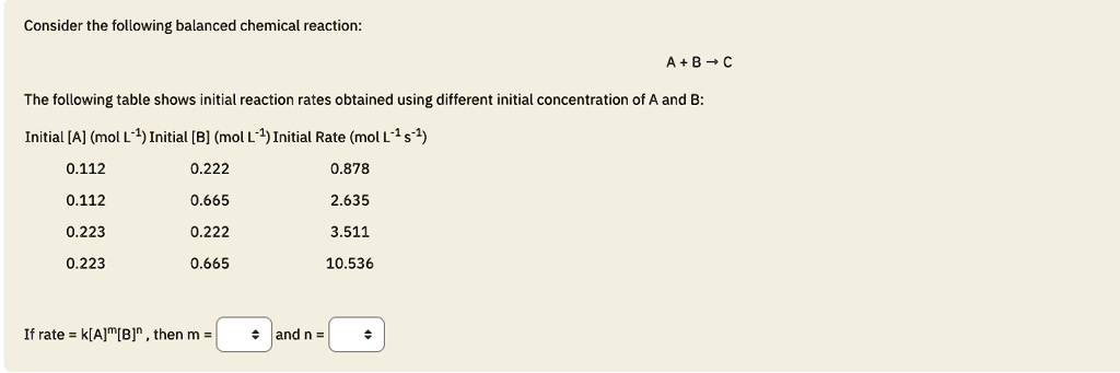 SOLVED: Consider the following balanced chemical reaction: A + BC The ...