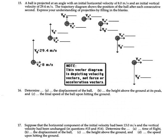 SOLVED: 15. A ball is projected at an angle with an initial horizontal velocity of 8.0 m/s and ...