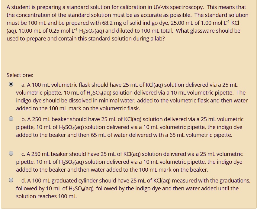 a student is preparing standard solution for calibration in uv vis ...