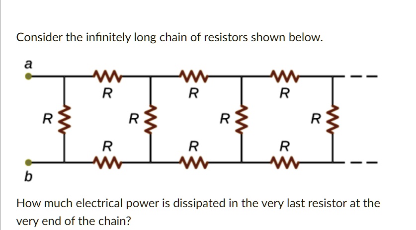 SOLVED: Consider the infinitely long chain of resistors shown below: R ...