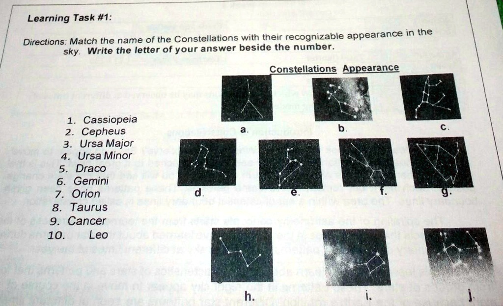 Learning Task #1: Directions: Match the name of the Constellations with ...