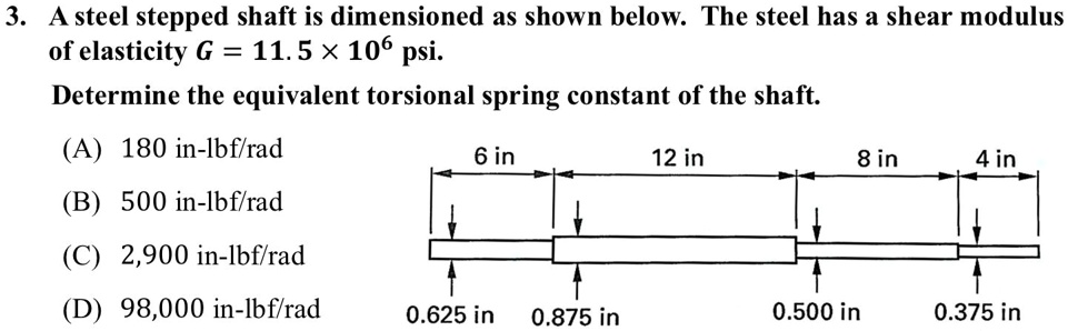 SOLVED: 3. A steel stepped shaft is dimensioned as shown below: The ...