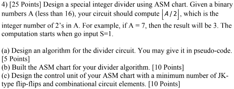 Solved 25 Points Design A Special Integer Divider Using Asm Chart Given A Binary Numbers A