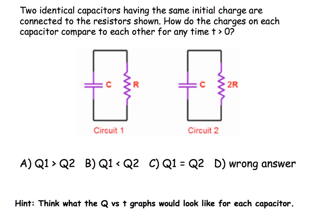 SOLVED: Two identical capacitors having the same initial charge are ...