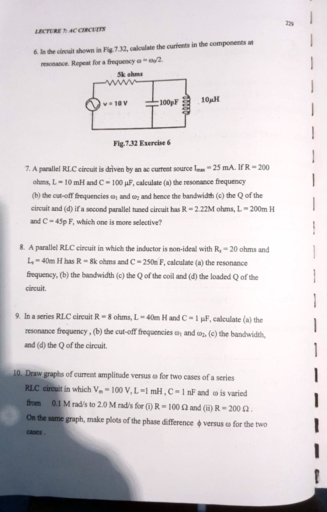 SOLVED: Texts: 229 LECTURE 7: AC CIRCUITS 6. In the circuit shown in Fig. 7.32, calculate the ...