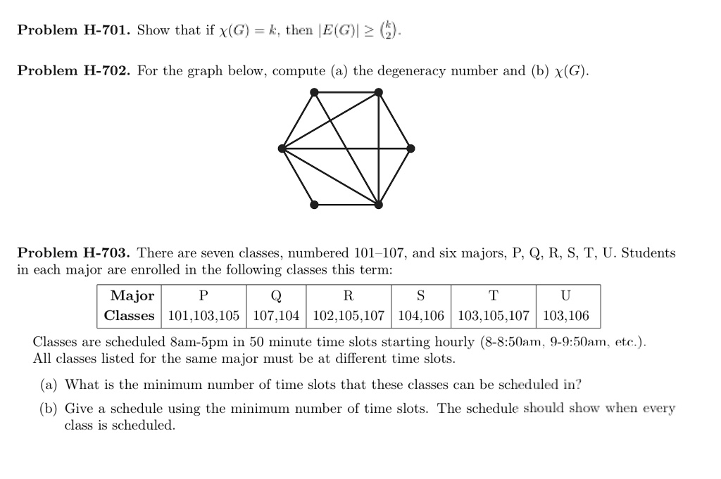 SOLVED: Problem H-701. Show that if x(G) k. tlen |E(GM 2 Problem H-702 ...