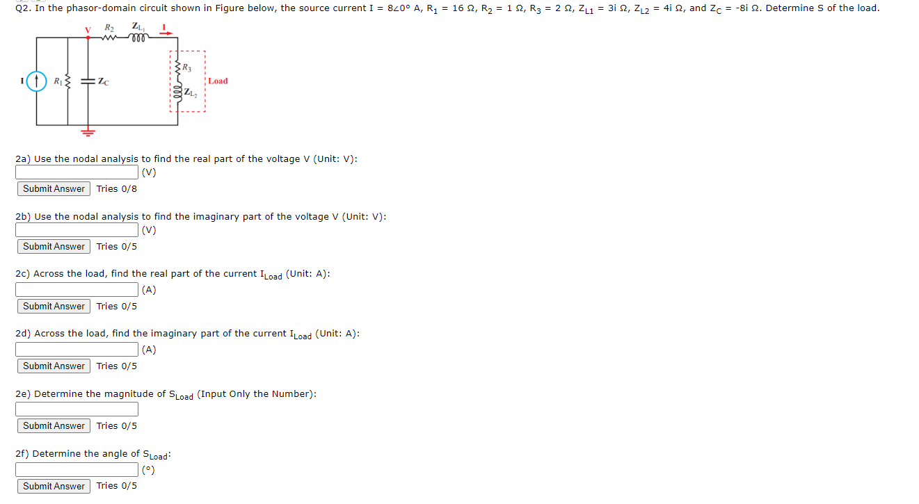 SOLVED: 2a) Use the nodal analysis to find the real part of the voltage ...