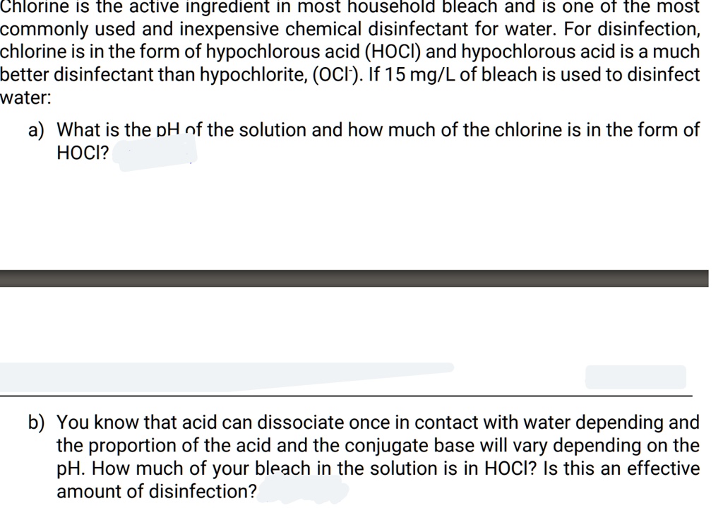 Chlorine is the active ingredient in most household bleach and is one ...