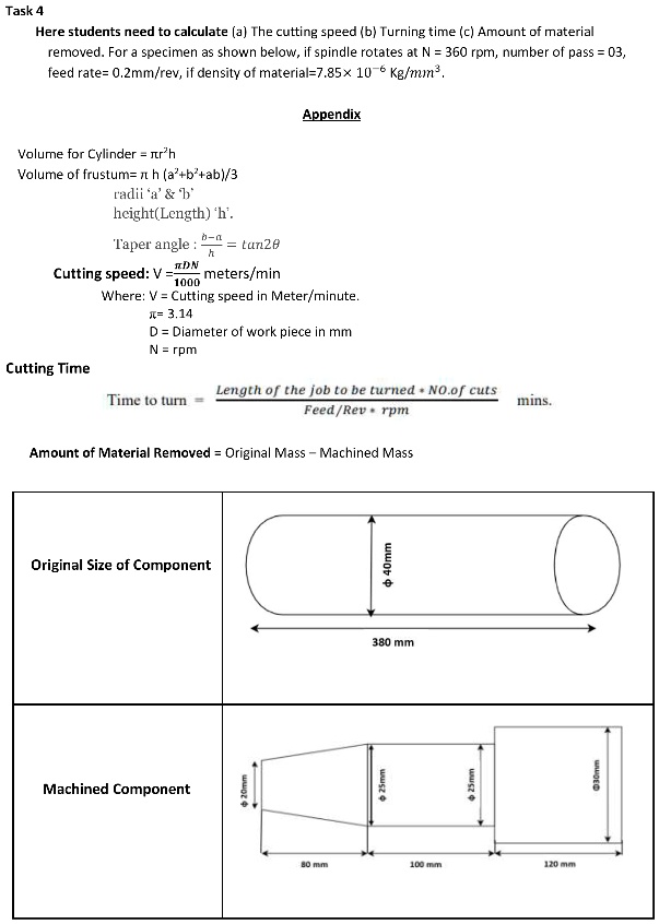 SOLVED: Task 4: Here, students need to calculate (a) The cutting speed ...
