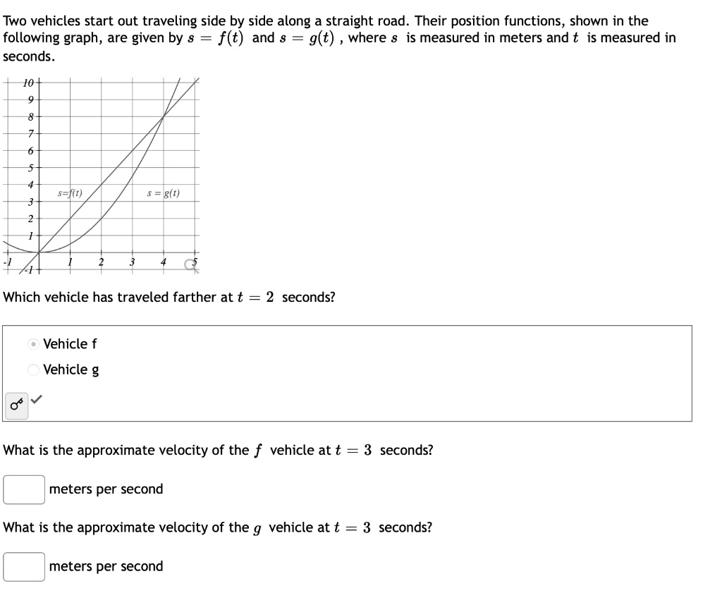 SOLVED: Two vehicles start out traveling side by side along a straight ...