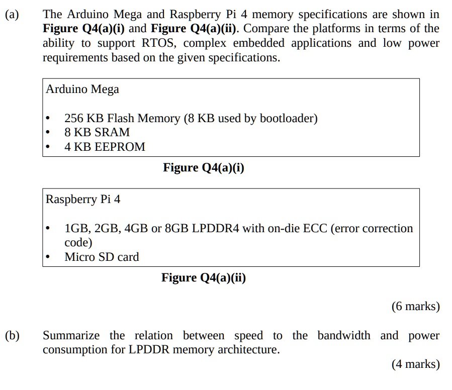 Solved A The Arduino Mega And Raspberry Pi Memory Specifications Are 4678