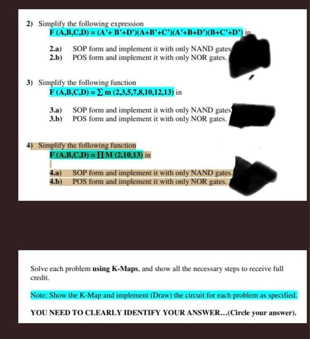 Solved 2simplify The Following Expression Fabcdabdabcabdbcdir 2a Sop Form And 6777