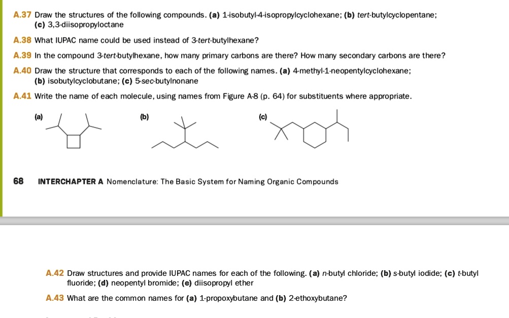 SOLVED: A.37 Draw the structures of the following compounds. (a) 1 ...