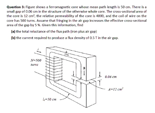 SOLVED: Question 3: Figure shows a ferromagnetic core whose mean path length is 50 cm. There is ...