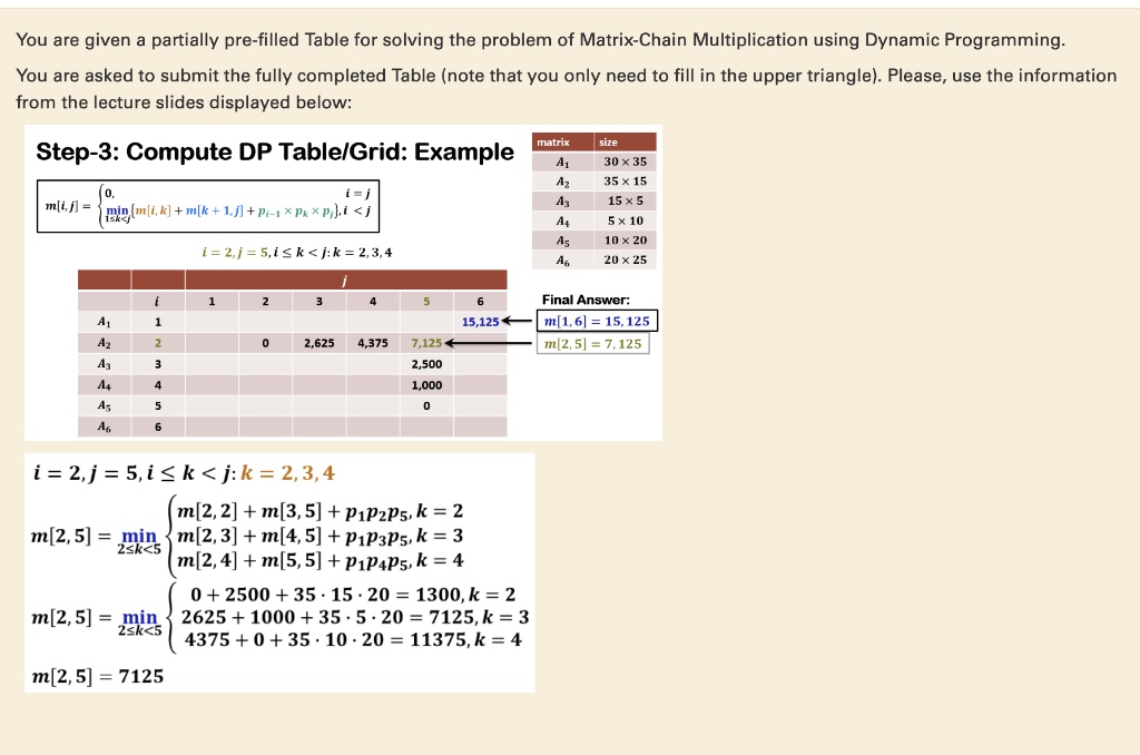 you are given a partially pre filled table for solving the problem of ...