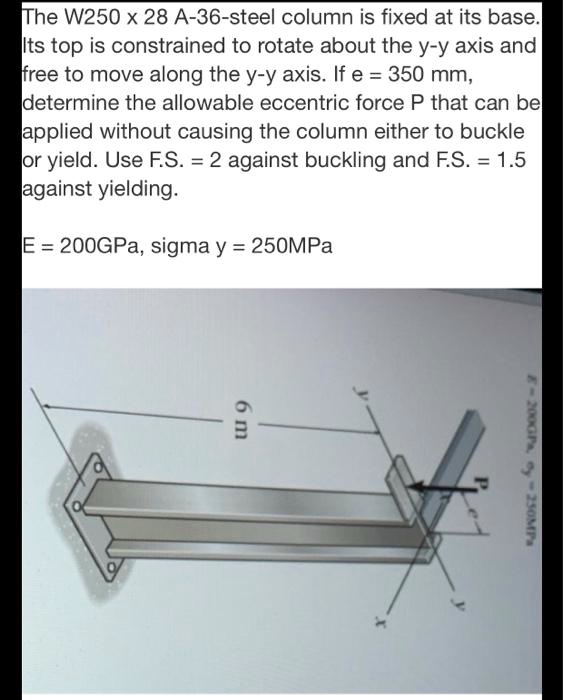 The W250 x 28 A-36-steel column is fixed at its base. Its...