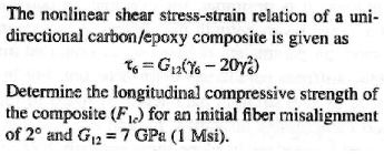 SOLVED: The nonlinear shear stress-strain relation of a uni-directional ...