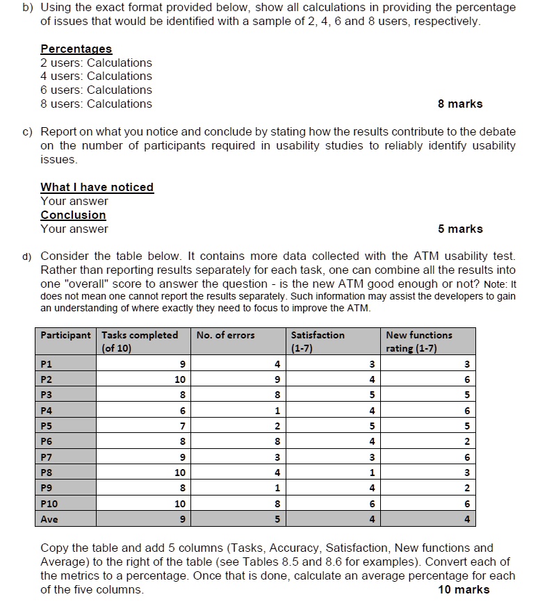 SOLVED: b) Using the exact format provided below, show all calculations ...