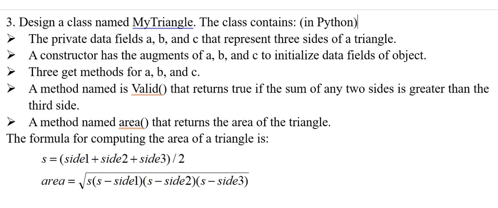 3. Design a class named MyTriangle. The class contains: (in Python ...