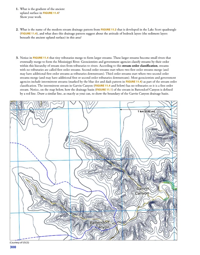 1. What is the gradient of the ancient upland surface in FIGURE 11.4 ...